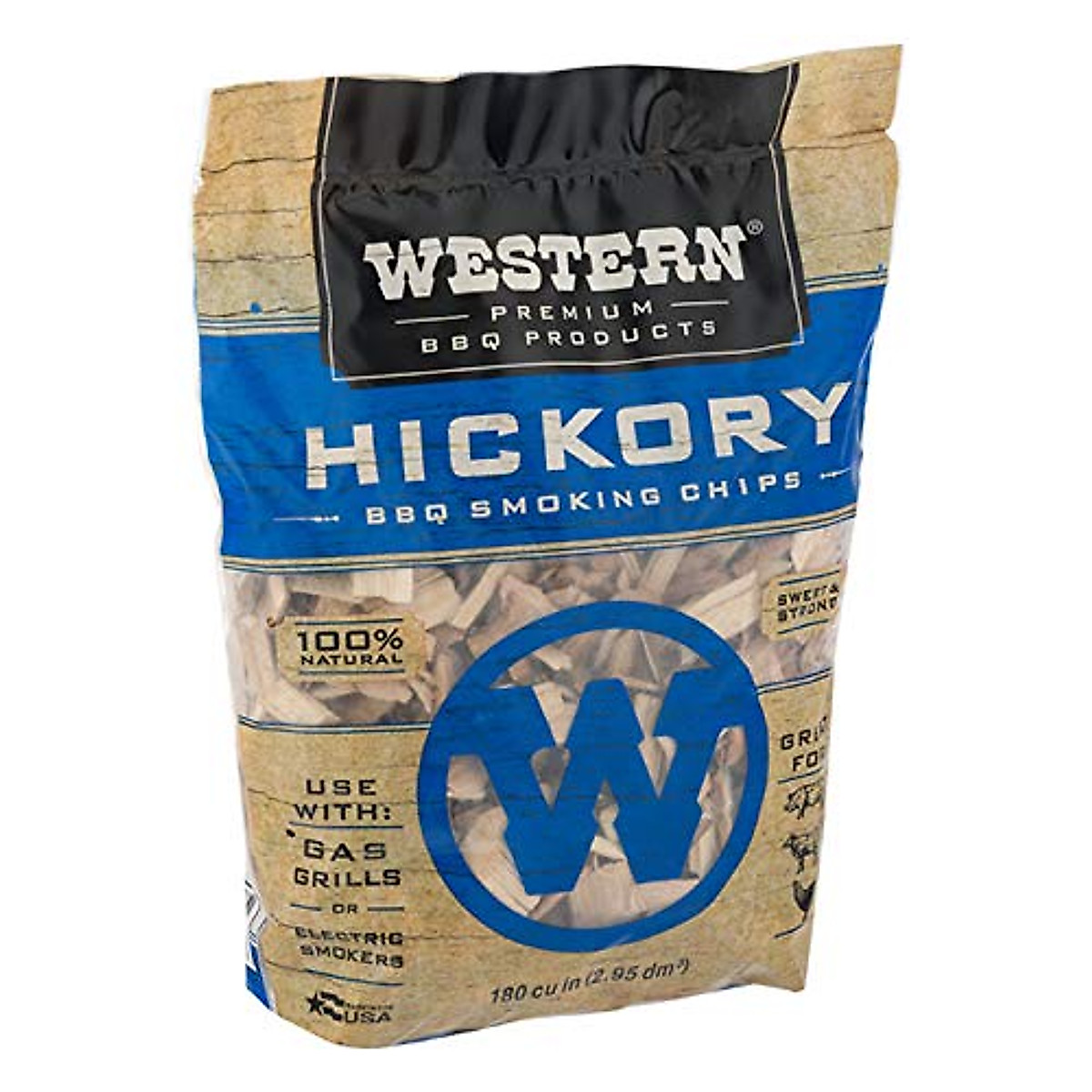 Western Premium BBQ Products Hickory BBQ Smoking Chips, 180 cu in