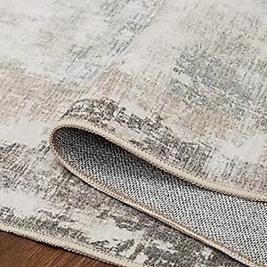 RUGSREAL Area Rug 8' x 10' Machine Washable Modern Abstract Rug Indoor Contemporary Floor Cover Carpet Rug Velvet Mat Foldable Accent Rug for Living Room Bedroom Dining Room, Taupe/Grey