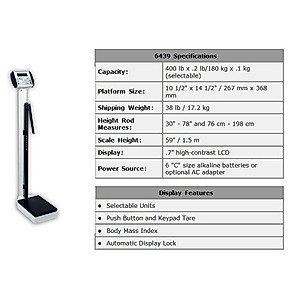 Detecto Digital Physician Scale, Eye Level with Height Rod, 400lbs., Model#6439, Made in the USA