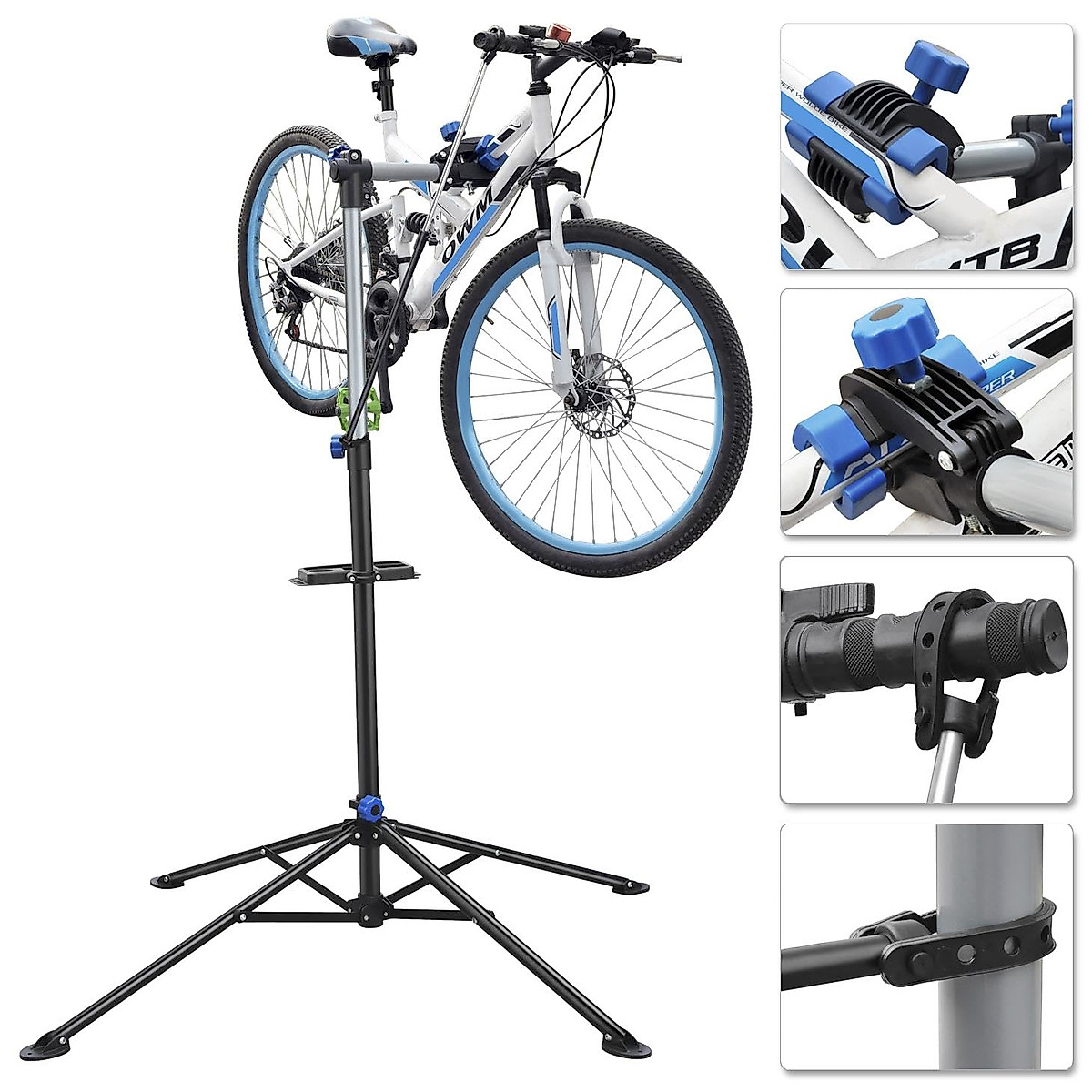 Yaheetech Bike Repair Stand Bicycle Workshop Stand Foldable Bike Maintenance Rack w/ Tool Tray Height Adjustble Bicycle Repair Stand for Road & Mountain Bikes