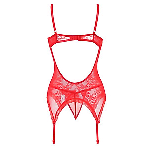 Anyou Lingerie for Womens Lingerie Lace Teddy Plus Size Lingeire Bodysuit Chemise Nightwear with Stockings Size Large Red
