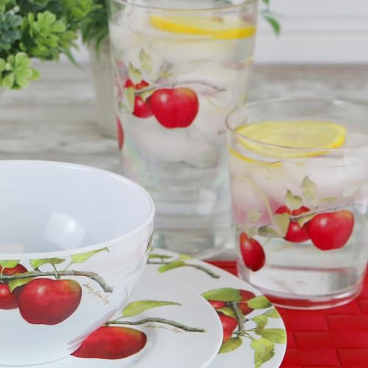 Reston Lloyd Drinkware Harvest Apple Collection by Sandy Clough Acrylic Stemless Wine Glasses, 16-Ounce, Set of 4, 16 oz, Clear