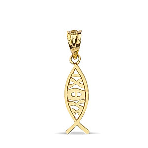 10k Yellow Gold Ichthus Ichthys Christian Vertical Fish Charm Pendant