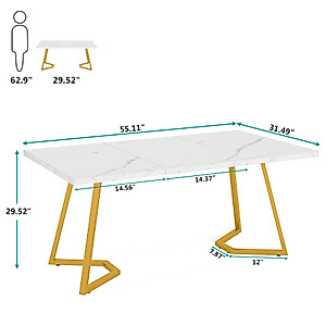 Tribesigns Modern Gold Computer Desk: 55 Inches White and Gold Home Office Desk with Metal Legs, Faux Marble Study Writing Table for Small Spaces, Simple Desk for Bedroom
