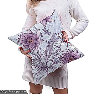 Ambesonne Nature Fabric by The Yard, Water Liliy and Dragonfly Patterns Garden Theme Illustration Wildlife, Decorative Fabric for Upholstery and Home Accents, 1 Yard, Pale Blue Pale Purple