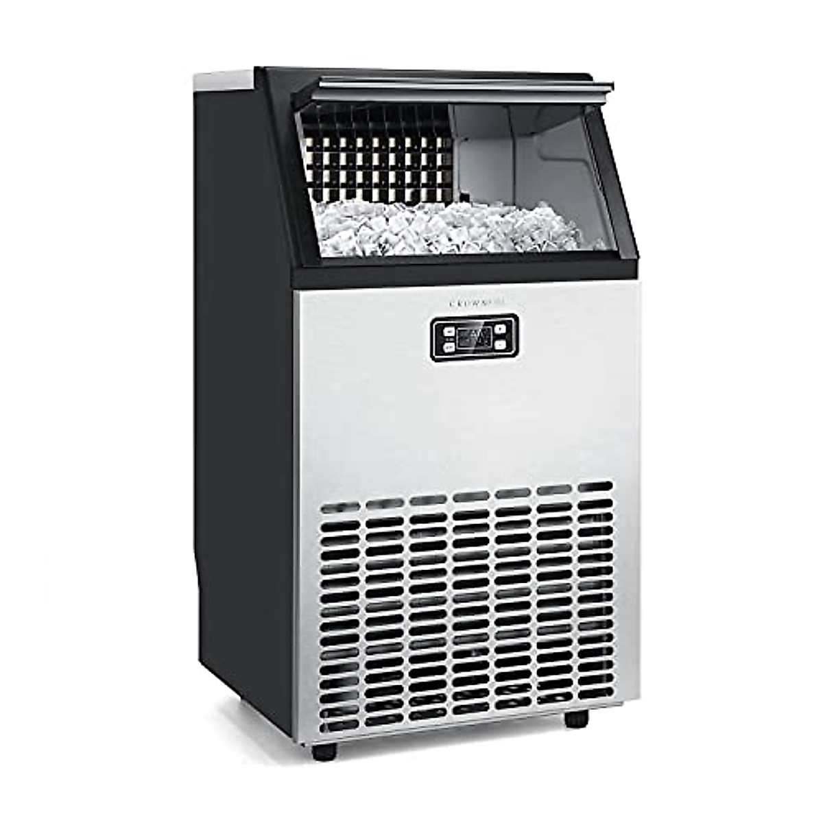 CROWNFUL Commercial Ice Maker 100Lbs/24H, Stainless Steel Ice Machine with 33Lbs Ice Storage Capacity, Free-Standing Under Counter Ice Maker, Ideal for Home, Office, Restaurant, Bar, Coffee Shop