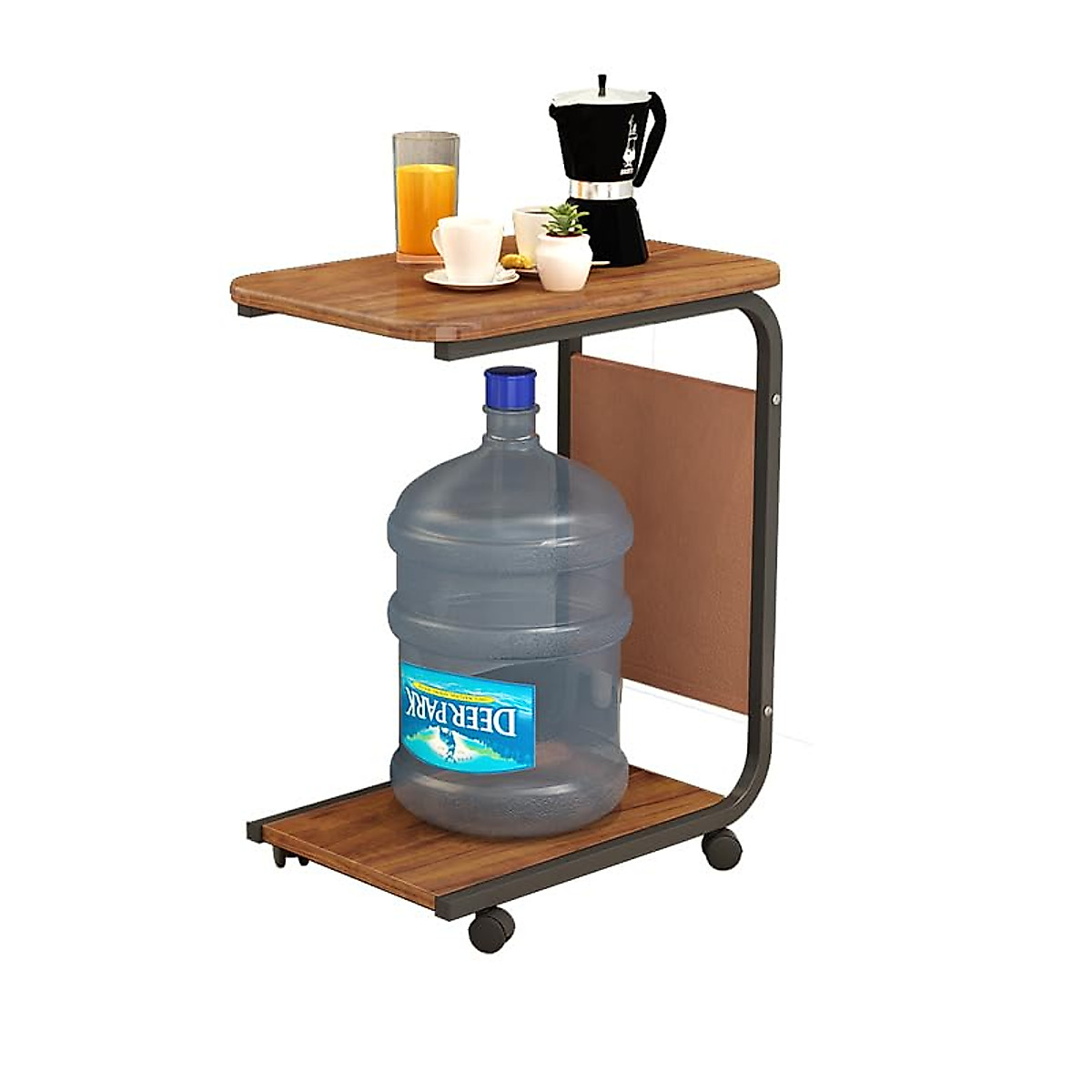 Casebeau C Shaped Sofa Table Side End Table With Wheels Vintage Wooden Movable Coffee Side Table Modern Coffee Small Side Table for Couch and Bed, Small Spaces, Living Room, Bedroom (Brown Wood Grain)