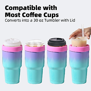 SIXAQUAE Stainless Steel Iced Coffee Sleeve,30oz Stainless Steel Insulated Tumbler with Lid,Double Wall Cup Sleeves for Cold Drinks Reusable,for Most Starbucks,Dunkin Donuts,McDonalds (SKY)