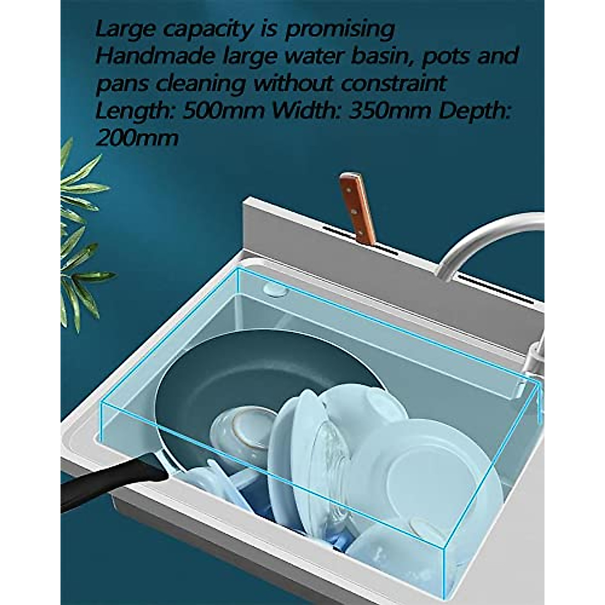 Stainless Steel Free-standing Kitchen Sink Commercial Restaurant Sink Stainless Steel Free-standing Kitchen Sink for Laundry Garage Camping 80x50x80cm/31.5x19.7x31.5in Left