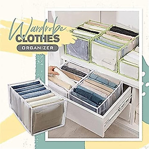 Aoser Wardrobe Clothes Organizer（2pcs）, 7 Grids Washable Organizer, Jeans Compartment Storage Box, Closet Organizers (2pcs Grid)