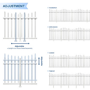 E&K 36"H x 84"W Vinyl White Picket Fence Panels Decorative Fencing for Front Porch Yard Garden Pool (20 Pickets, Scallop)