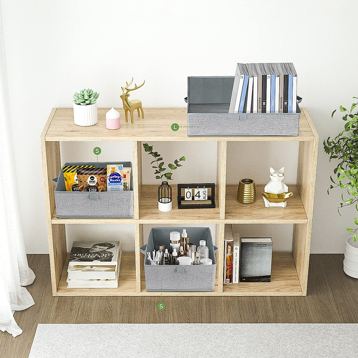 BALEINE 3 Pack Closet Storage Bins for Shelves, Trapezoid Clothing Organizer with Handles, Foldable Linen Fabric Box Containers for Home Bedroom Office, Winter Gray Small