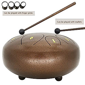 Steel Tongue Drum Tank Drum - Standard C Key 8 Notes 8 inches Pan Drum - Percussion Instrument with Drum Mallets -Handpan Drum with Bag, Music Book, Finger Picks for Camping, Meditation, or Yoga