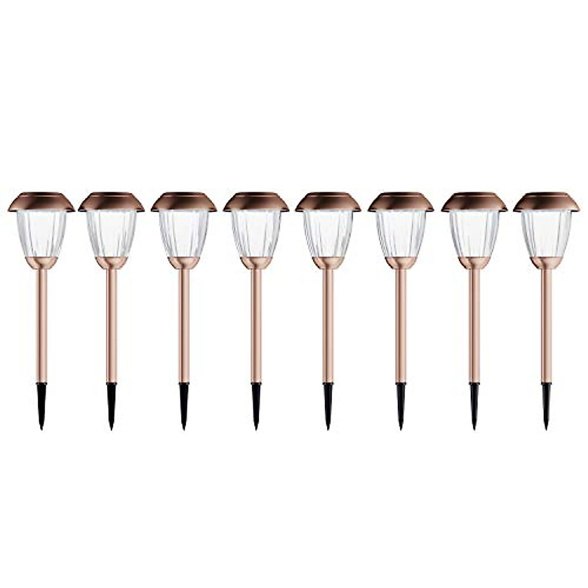 Pure Garden Solar Path Lights, Set of 8-16” Tall Stainless Steel Outdoor Stake Lighting for Garden, Landscape, Yard, Driveway, Walkway (Copper)