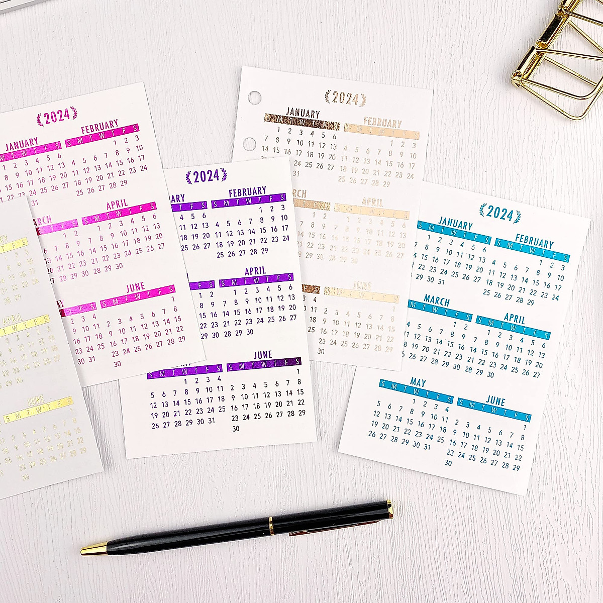 Foiled Pocket Rings Month on 2 Pages Deluxe Planner Calendar Refill, 3.2" x 4.7" | 81mm x 120mm, Sunday Start, Dated Monthly View, Choose 12 Months