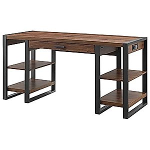Walker Edison Industrial Wood Computer Writing Desk 4 Storage Shelves and Gaming Gamer Command Center Workstation Desk Home Office, 60 Inch, Dark Walnut