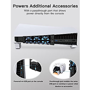 NexiGo PS5 Horizontal Stand with Slient Cooling Fan, [Auto On/Off], [Minimalist Design], Compatible with Playstation 5 Disc & Digital Editions, Built-in LED Light, Extra USB Port, Easy to Install