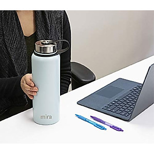 MIRA 40 oz Stainless Steel Vacuum Insulated Wide Mouth Water Bottle - Thermos Keeps Cold for 24 hours, Hot for 12 hours - Double Walled Hydro Travel Flask - Pearl Blue