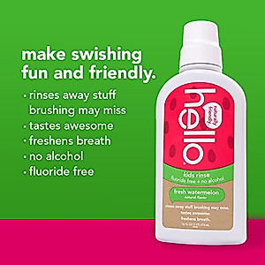 Hello Natural Watermelon Flavor Kids Fluoride Free Rinse, Alcohol Free, Vegan, SLS Free, Mouthwash for Kids Age 6 and Up, 16 Fl Oz (Pack of 3)