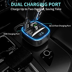 Bluetooth FM Transmitter for Car, RIIKUNTEK FM Transmitter Wireless Radio Adapter Car Kit with Dual USB Car Charger, Hands Free Calling, Blue Light, Support TF Card, USB Disk Black