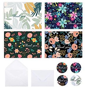 Utron 32 PCS Thank You Cards with Envelopes, Painted Florals Thank You Cards, Envelopes and Stickers Thank You Notes, Wedding Thank You Cards with Envelopes