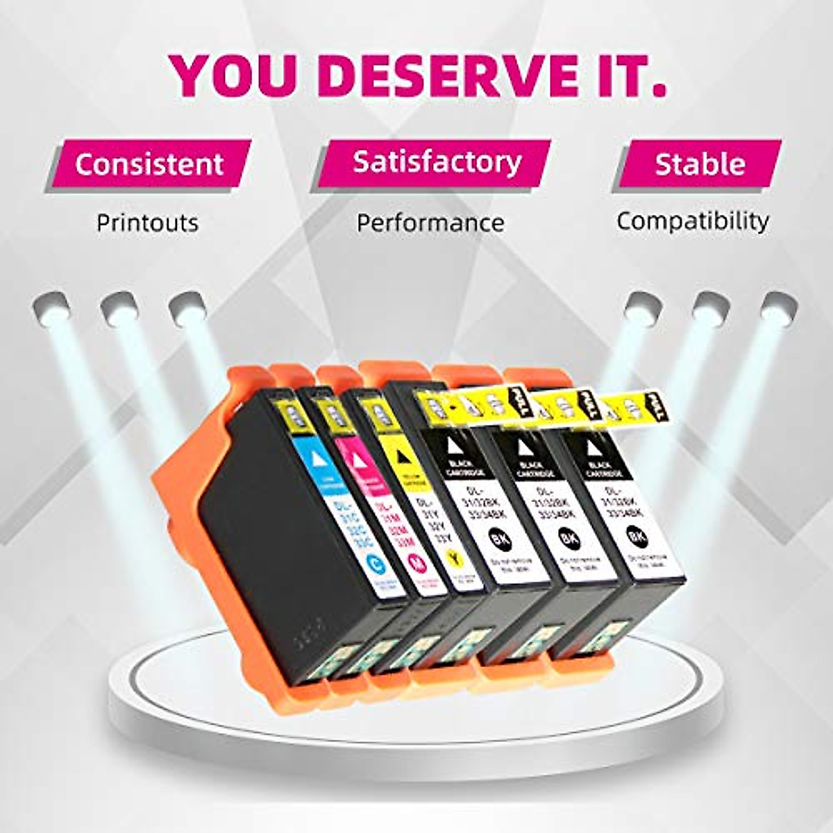 Intactech 6 Pack Compatible Dell Series 31 32 33 34 Ink Cartridges Work for Dell V525w V725w Printer (3 Black, 1 Cyan, 1 Magenta, 1 Yellow)