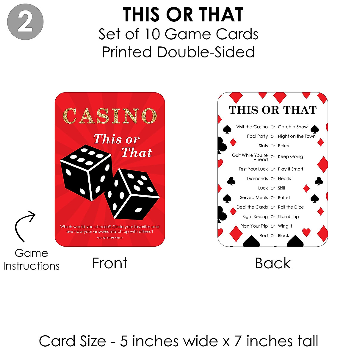 Big Dot of Happiness Las Vegas - 4 Casino Party Games - 10 Cards Each - Gamerific Bundle