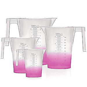 ISOLAB USA - 4 Pieces Premium Set of Laboratory Plastic Beaker With Handle, High Clarity, Polypropylene, Raised Graduations, Autoclavable, Lab Pitchers, (Beakers w/Handle, 4)