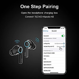 Tecno True Wireless Bluetooth Earbuds Noise Cancelling, ANC Bluetooth Headphone with Microphone and Breathing Light, USB-C Waterproof Earphones with Touch Control for Android iOS, H3 Black
