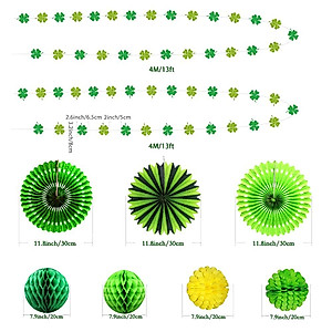 Glitter St Patricks Day Decorations Green Shamrock Clover Garlands Hanging Streamer Banner Bunting Paper Fan Tissue Pompoms Lucky Irish Birthday Baby Shower Wedding Saint Patricks Day Party Decor