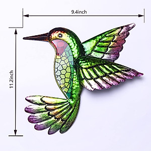 POXOHO Mosaic Hummingbird Metal Wall Decoration Glass Wall Art Indoor Wall Decoration Outdoor Wall Sculpture Hanging Decorates Bedrooms, Porches, Fences, Terraces and Gardens Set of 2