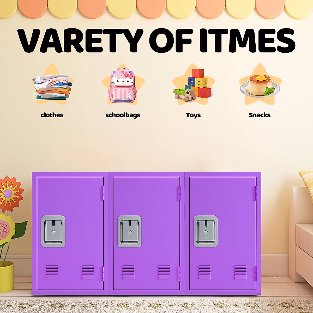BUTISOW Metal Locker, Lockers, Lockable Storage Cabinet with Locker Shelf, 24" H Small Locking Cabinet for Kids, Lockable Storage Cabinet, Locker Organizer for Home, Bedroom, School, Office (Purple)