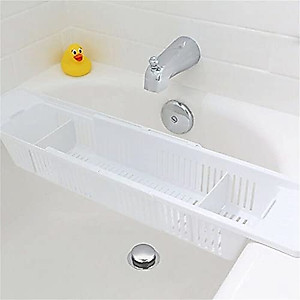 LIUYUNQI Bathtub Caddy Tray Plastic Basket Shelf Rack Bath Organizer Multifunction Bathroom Retractable Storage