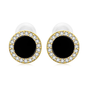 Black Onyx Stud Earrings Sterling Silver Plated 14k Gold Round Genuine Gemstone Earrings Jewelry Gift for Women