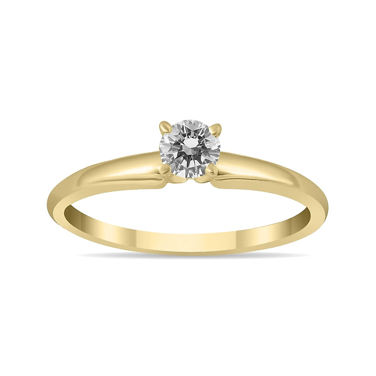 SZUL 1/10 Carat Round Diamond Solitaire Ring in 14K Yellow Gold