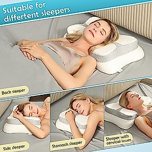 VIEWALL Cervical Pillow for Neck Pain Relief, Ergonomic Memory Foam Pillows Contour Orthopedic Neck Support Pillows for Side, Back and Stomach Sleepers (White & Grey, Standard Size)