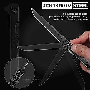 CABUGE EDC Pocket Knife for Men, Tanto Folding Knives with Clip, Slim Gentleman's Knife with Glass Breaker, Flipper Open and Liner Lock for Outdoor Survival Camping Everyday Carry