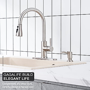 GAGALIFE Built in Counter Soap Dispenser (Brushed Nickel) for Kitchen Sink and Extension Tube Kit, Anti-Leakage Upgrade with 40" Tube No More Top Refill