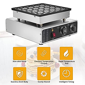 TIRGAT Dutch Pancake Maker, Non-stick Mini Pancakes Maker Machine, Stainless Steel 25-Holes 950W Muffin Maker Machine Suitable for Making Pancakes, Muffins and Waffles