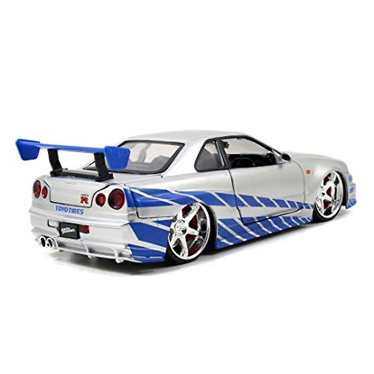 Jada Toys Fast & Furious Brian’s 2002 Nissan Skyline R34 Die-cast Car, 1:24 Scale, Silver & Blue
