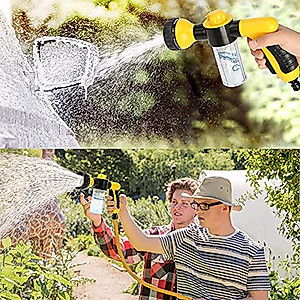 High Pressure Hose Spray Nozzle 8 Way Spray Pattern with 3.5oz/100cc Soap Dispenser Bottle Snow Foam Gun for Lawn, Clean Plants, Car Wash,Showering Pet,Garden Hose Nozzle,(Green)