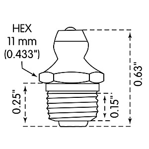 LUMAX LX-3313 Gold/Silver 10mm x 1mm Taper Metric Thread Straight 0.63" Long Grease Fitting, (Pack of 100). Passivated Finish for Maximum Protection from Corrosion.