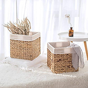 StorageWorks 5-Pack Water Hyacinth Storage Baskets, Square Wicker Baskets with Built-in Handles
