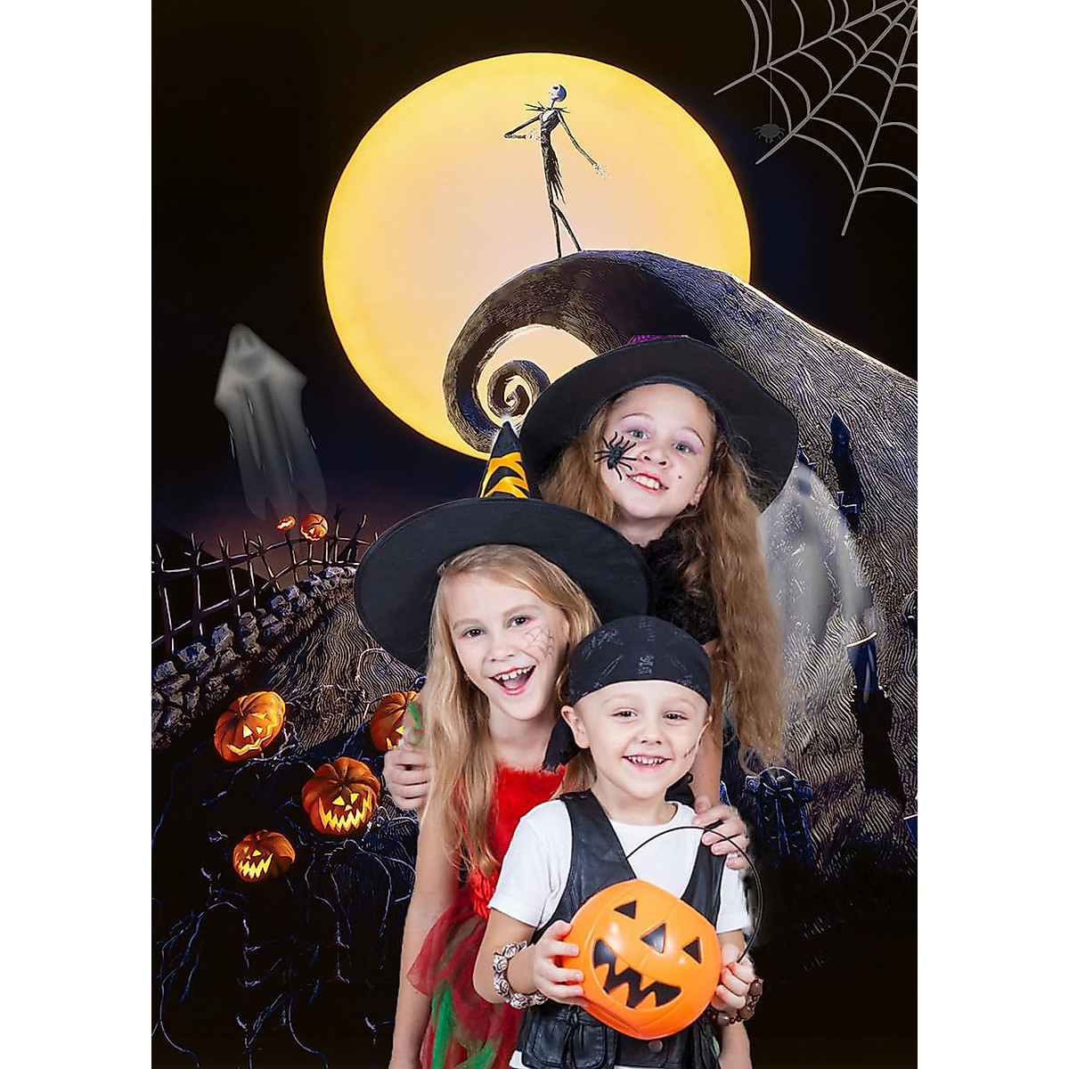 AIIKES 6x8FT Halloween Backdrop Nightmare Before Christmas Backdrop for Halloween Pumpkin Moon Ghost Skull Backdrop Birthday Baby Shower Backgrounds Party Home Decoration Photo Studio Props 11-749
