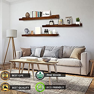 Floating Shelves Wood 36 Inches Long A4 Deep with Removable Dividers, Wall Shelves Wall Shelf, Rustic Floating Bookshelf, Wall Shelves for Bedroom, Long Picture Ledge Shelf Shelfs, Wall Bookshelf