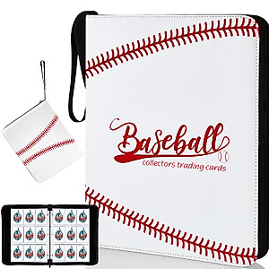 720 Pockets Baseball Card Binder PU Leather Baseball Card Holder Trading Card Binder White Card Binder with Zipper 3 D-Ring Card Album with 80 Sleeves for Football Baseball Card Collocation Storage