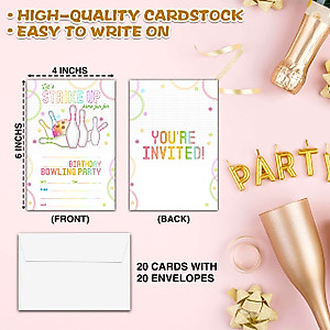 Chuxvon Bowling Birthday Party Invitations, Strike Up Birthday Invitation, Double-Sided Neon Glow Themed Fill In Invites, Kids Glow Bowling Birthday Party Decorations, 20 Cards With 20 Envelopes(C07)