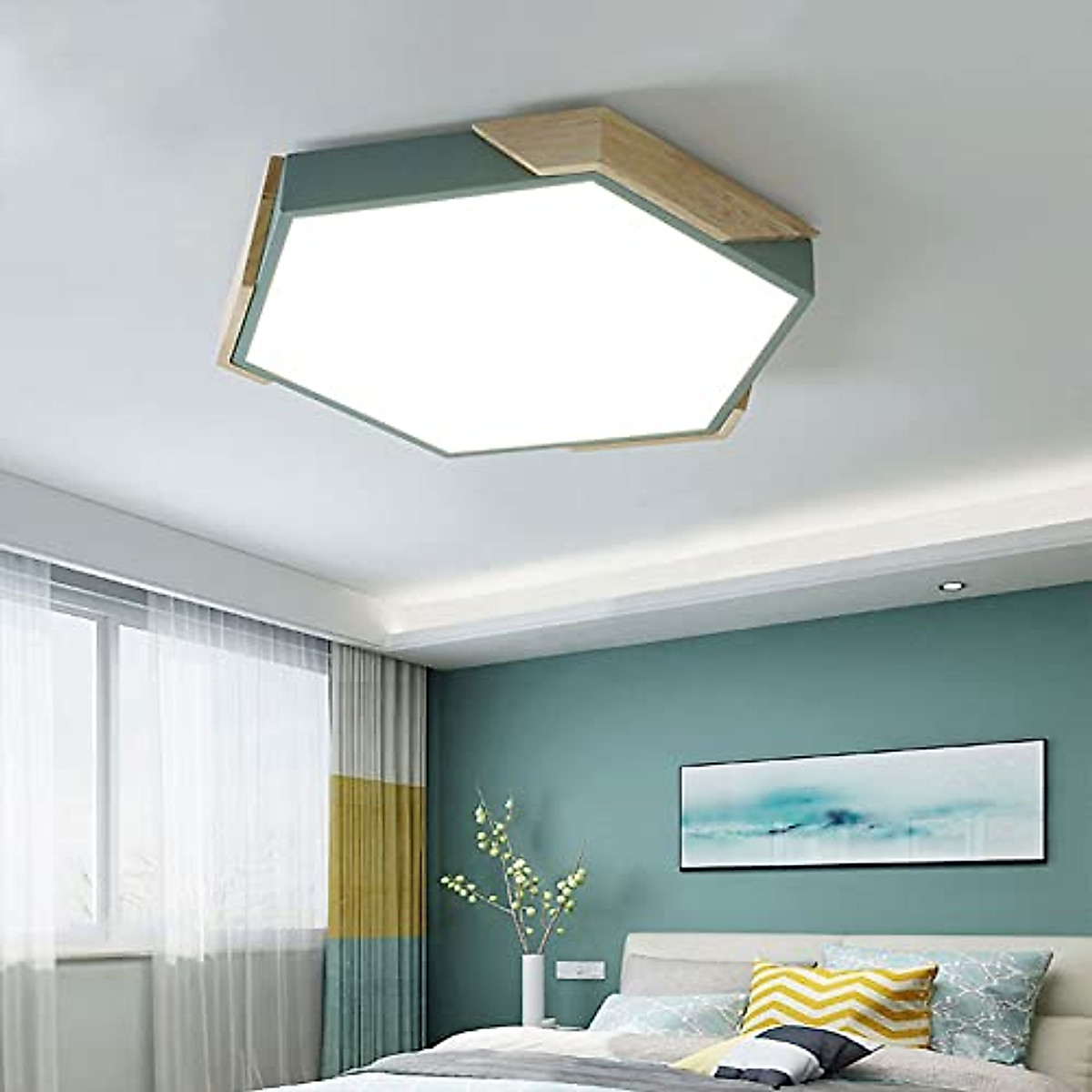 Close to Ceiling Lights, Creative Hexagon Ceiling Light Close to Ceiling LED Light Three-Color Dimmable Ceiling Light Nordic Indoor Ceiling Lamp Acrylic Lampshade Ceiling Lights for Living Room Bedro