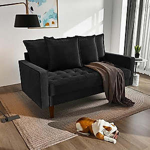 SILKIR Mid-Century Modern Small Spaces Comfy Velvet Living Room,Office,and Apartment,Loveseat Couch Sofas, 58 & 70 Inch, Black