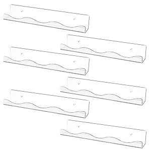 Fixwal Vinyl Record Wall Mount Shelves, 6 Pack 12in Wavy Vinyl Holder for Album Record Storage & Display, Clear Acrylic Floating Shelves for Wall Decor, Kids Bookshelf